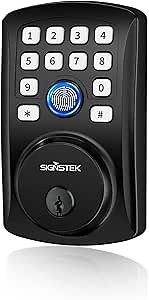 Signstek Fingerprint Door Lock, Keyless Entry Smart Door Lock, Biometric Door Lock with Keypad, Electronic Keypad Deadbolt for Home, Appartment,Bedroom, Easy to Install, Matte Black