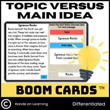 Topic & Main Idea Boom Cards | 3rd Grade Reading Comprehension