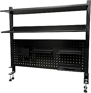 51in Clamp on Desk Organizer Shelf, Desk Extender with Pegboard, Gaming/Computer Desk Accessories with Shelf, Privacy Panel for Office, Clamp-on Desktop Shelving System (Black, 51in/140cm)
