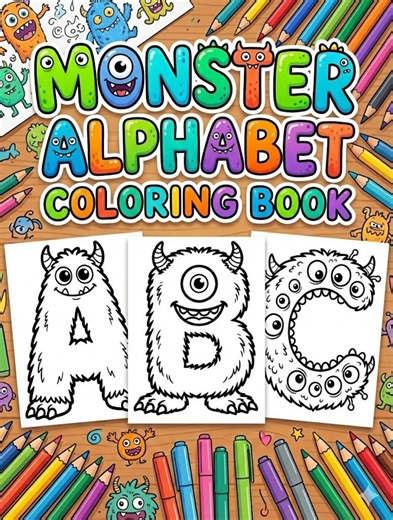 Monster Alphabet Coloring Book Printable, Cute Creatures A-Z PDF, Instant Digital Download,