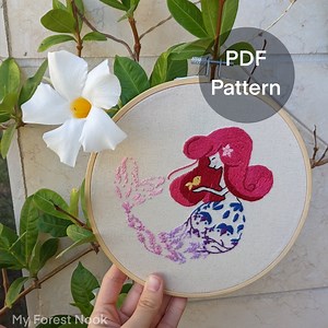 Flowery Mermaid - Embroidery PDF Pattern - Digital Download - Hoop Embroidery - Etsy