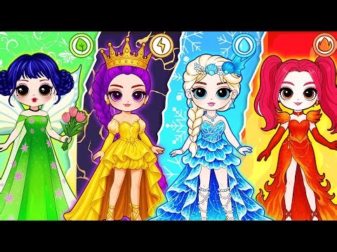 😈Paper DIY😈 Princess Transformation: Earth, Lightning, Ice & Fire Magic! | Best DIY Paper Game