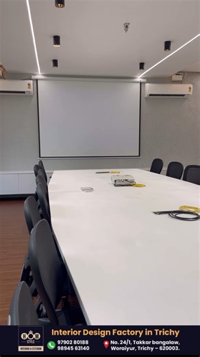 Homstyle_construction on Instagram: "Where professionalism meets smart design — this conference hall is crafted for focus, collaboration, and impactful conversations 💼🤝 Clean layout, modern finishes, and a premium ambience that reflects success and confidence. From modern interiors to timeless finishes, we design spaces that reflect your lifestyle and elevate everyday living. 📍 No. 12, Green Valley Road, K.K. Nagar, Trichy – 620021 📞 97902 80188 📧 contact@hom-style.com 🌐 www.hom-style.com