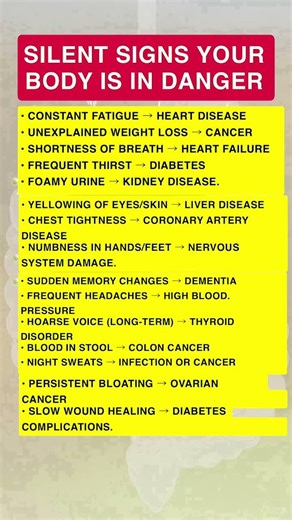 Silent Body Signs That Can Signal Dangerous Diseases #healthawareness #healthyeating #healthyweek
