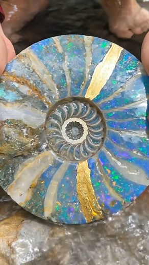 A very beautiful snail fossil with a combination of many colors 🏔️🏞️🌌💥#gold #stone #discovery