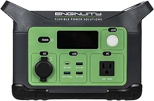 Enginuity Super lightweight Power Station 300W (600W Surge), 258Wh Battery Bank (Solar Panel Optional), Lithium Battery for Camping, RVs, UPS, Outdoor, Emergency Backup, Patio lighting, fridge (E300)