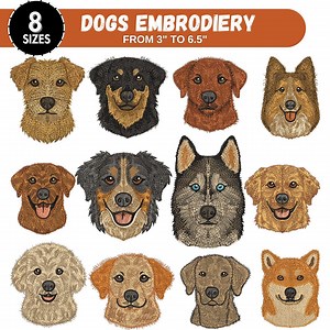 Colorful Dog Faces Machine Embroidery Design Bundle, Pet Lovers, Dog Face Fill Stitch, Pet Memorial Gift, 8 Sizes, Instant Download - Etsy