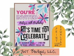 Baby shower invitations, digital party invitations, printable birthday party invitations, birthday invitations template, celebration invites