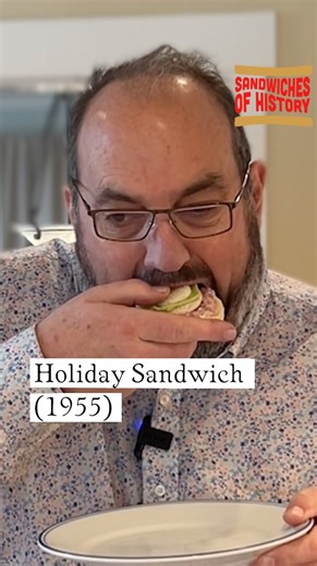 Barry W. Enderwick on Instagram: "Seeing as it’s Christmas Eve, I thought I’d go ahead a make the festively name Holiday Sandwich from 1955’s “Good Food From America.” Yep, a UK cookbook. The ingredients are too shabby but the only thing I can think that makes it a “holiday” sandwich is because it’s kinda tree shaped. Also, you might notice a slight change in audio toward the end of the vid. I won’t go into details but let’s just mistakes were made…again lol Snag some Sandwiches of History hoodi