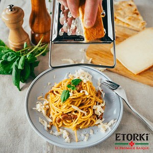 Just when you thought pasta couldn’t get any better...Etorki joined the party 🎉 Nutty, creamy, and mild, this French Basque Country delight is perfect for grating over your next pasta dish. (There’s a reason it won gold at the 2018 World Championship Cheese Contest!) | French Cheese Corner by Haute Fromagerie