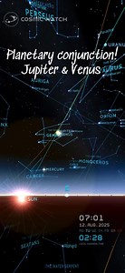 Skywatch alert! Conjunction it’s happening right now! 🚨 If you want to know all the details and the best time to witness all cosmic events, check out the Cosmic Watch App 📱Available for IOS and Android. #Moon #Jupiter #Venus #Conjunction #Stargazing #Universe #Astrophotography #Astronomy #Cosmic #CosmicWatch #CosmicWatchApp | Cosmic Watch