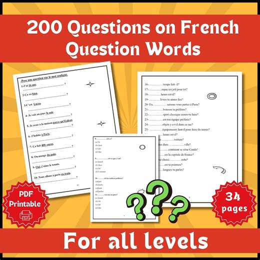 200 Questions on French Question Words | Grammar Practice Worksheets - Les Mots Interrogatifs - Etsy Australia
