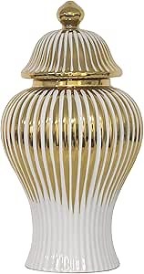 Decorative ceramic ginger jar with lid storage jar Table center vase, decorative ceramic vase for home decor (white, small)