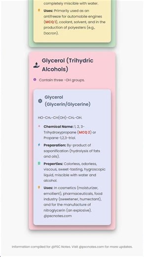 Polyhydric Alcohols Glycols and Glycerol - preparation, properties, uses