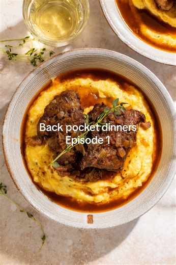 Episode 1 of Back Pocket Dinners: Slow cooker short ribs over polenta Raise your hand if you feel like life’s too busy to babysit your stove 🙋‍♀️ I’m in my easy dinner era because with three kids, there’s really no other way. This recipe, along with so many other accessible, elevated dinner ideas is on my substack. 🩷 #CrockpotRecipes #BackPocketDinners #DinnerInspo #WeeknightComfort #SubstackCooking