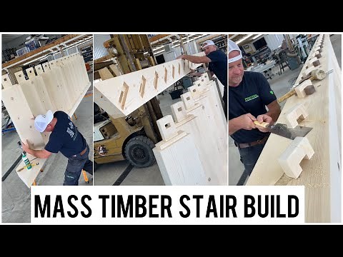 Building a set of mass timber stairs with pass through wedged tenons