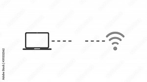 Animation of laptop and wifi connection error, white background.