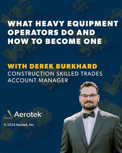Heavy equipment operators are a vital component in the construction industry. Learn more from Account Manager, Derek Burkhard, about what they do and how to become one: https://bit.ly/47zqpfG #heavyequipmentoperator #construction | Aerotek | Facebook