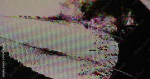 Damaged matrix. Noise artifacts. Crash black crackle flow glitch effect. Overlay defocused pixel glass texture of fractured TV surface.