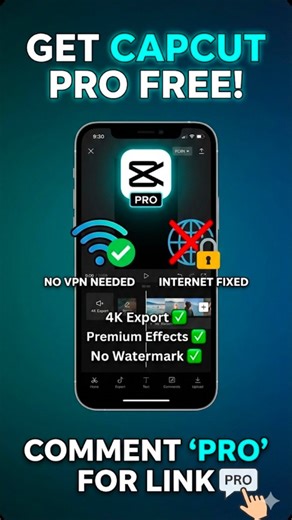 Pradeep Universe on Instagram: "🚀 Get CapCut PRO for FREE! (No VPN Needed) ​ Facing the annoying "No Internet Connection" error while editing? Want to use all those premium templates and effects without paying? I’ve got the solution for you! 🤩 ​I am sharing the latest CapCut Pro version where everything works perfectly. ​✨ Features Unlocked: ✅ All Pro Features & Effects ✅ No VPN Required (Works directly) ✅ 4K Export Supported ✅ No Ads & No Watermark ✅ "No Internet" Error Fixed! ​👇 HOW TO GET 