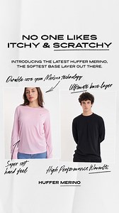 Introducing the latest Huffer Merino: the SOFTEST base layer out there ❄️ Super soft, durable core spun technology that provides high performance warmth, & breathability with the added benefit of odour resistance. Shop in-store & online now! | huffer