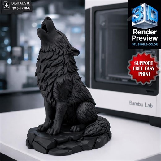 Howling Wolf Statue STL für 3D Druck | Einfarbige Wolf Figur | Fantasie Tier Skulptur | Digitale STL-Datei - Etsy.de
