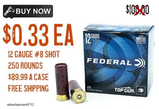 Federal Top Gun 12 Gauge #8 Shot Shotshells 250 Rounds $84.95 FREE S&H