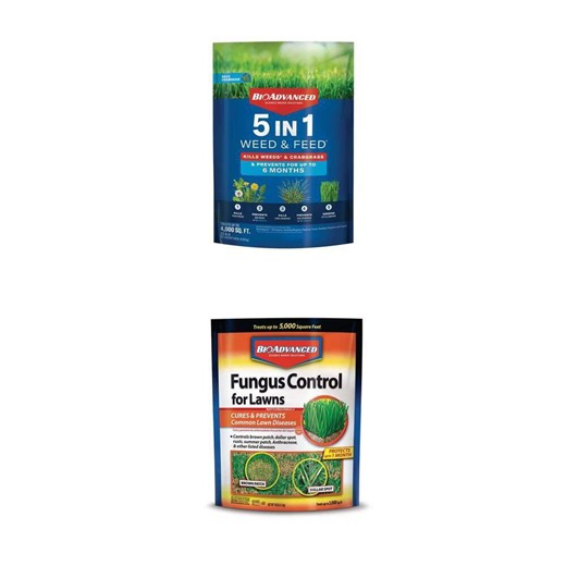 BIOADVANCED 9.  6 lbs. 5-In-1 Weed and Feed for Northern Lawns and 10 lbs. Fungus Control for Lawns Combo - The Home Depot