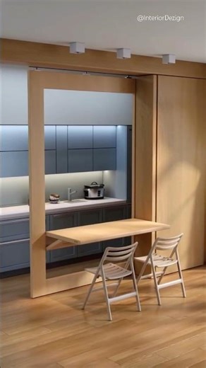 Smart Square Footage: A Retractable Dining Solution- Pull Out Table -Hidden Breakfast Bar #interior