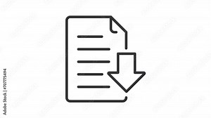 Animated load file icon. Download document line animation. Paper sheet and arrow. Save digital file with text. Black illustration on white background. HD video with alpha channel. Motion graphic