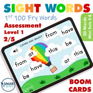First 100 Fry Sight Words | Boom Cards | Assessment Level 1 - set 2
