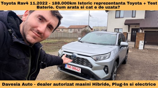 RAR efactuat, masina se vinde cu CIV si toate actele pentru inmatriculare Full istoric Toyota, vezi poze Test HHC efectuat, garantie bateria hibrid pana la 200.000km. Toyota RAV4 Dynamic hybrid 4x4. 2.5 Hybrid Prima inmatriculare 11.2022 ~188.000km ️Seria de sasiu: JTMR63FVX0D076697 echipare Dynamic cu principalele dotari: -️ Pilot automat Adaptiv - Bord digital 7 inch – Virtual Cockpit -️ Faruri LED -️ Navi cu touch, Android Auto si Apple CarPlay . -️ jante Aliaj 18 inch - Senzori parcare fata-