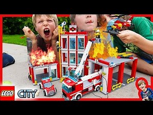 LEGO City Fire Station ON FIRE! Time Lapse Build and Fire Trucks
