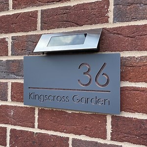 House Number Plaques With Solar Light Personalised Door Signs Laser Cut Numbers | eBay