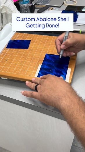 Every detail matters. Measuring, cutting, and laying down custom blue Hawaiian abalone by hand! 🐚 #connleyfishing | Connley Fishing