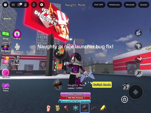 Naughty or nice launcher bug fix! Not a major shadow update but still cool, this weapon is now useable! Baddies update, baddies pass, baddie finsiher, baddie admin abuse.