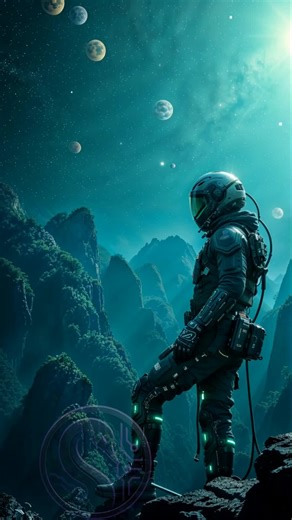Astronaut Trek on Alien World A lone astronaut explores a glowing alien world as his suit HUD activates, mapping neon terrain amid misty mountains and multiple moons, blending cinematic sci-fi realism, exploration tension, and immersive atmosphere with dramatic volumetric lighting. #CinematicAI #SciFiExploration #AlienWorld #AstronautJourney #DigitalWorlds