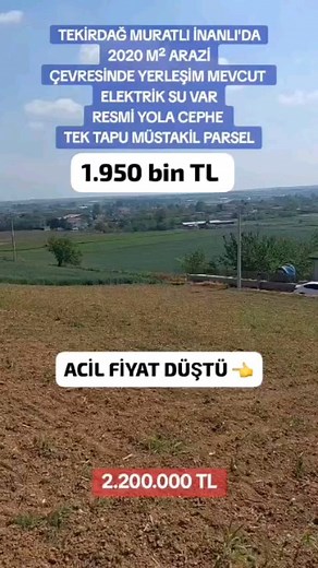 05425605419 🌿 TEKİRDAĞ MURATLI İNANLI – TEK TAPU KUpon BAĞ! 🍇 ✨ 2020 m² tek tapu bağ ✨ Yerleşim içinde, önü açık ferah konum ✨ Elektrik 💡 ve su 💧 hemen önünde ✨ Üzerine kadar yolu mevcut 🚗 ✨ Şehir ve köy manzaralı 🏡 ✨ Tekirdağ Muratlı merkeze çok yakın! 🔹 Hem yatırım hem de hobi bahçesi için ideal 🔹 Bölge hızla değer kazanıyor! 📍 İnanlı / Muratlı / Tekirdağ 📞 Detaylı bilgi ve konum için DM’den ulaşabilirsiniz #Tekirdağ #Muratlı #İnanlı #BağArazi #TekTapu #YatırımlıkArazi #BağBahçe #Eml