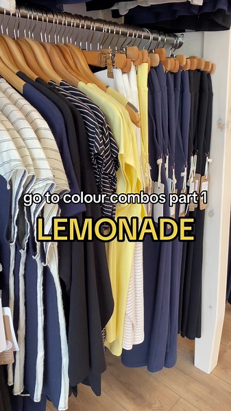 Colour pairing: what to wear with LEMONADE 🍋 Our soft lemon yellow is the perfect shade for summer and goes with so many colours. If you need some inspo for this sometimes tricky colour we got you! Our favs are Navy, Coco Cream and the always classic Black and White Stripe. #colourtheory #summercolourpalette #summeroutfitinspo #summerstyling2023 #outfitideasforyou #colourcombooutfitideas