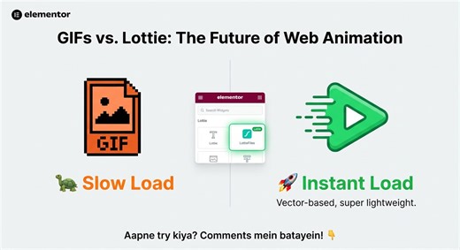 Animations Se Site Fast Kaise Karein? 🚀 Bhari GIFs aur videos aapki site ko slow kar sakti hain! Lottie animations se milen: super lightweight aur high-performance graphics. LottieFiles.com se free animations download karein aur Elementor ke Lottie widget se aasani se add karein. Kya aapne apni site par Lottie animations use ki hain? Niche comments mein batayein! 👇 #LottieFiles #ElementorAnimations #WebPerformance #MotionGraphics #UIDesign #LightweightAnimations #DesignTech #CreativeWeb #Eleme