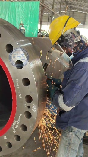 Grind clean B4 SAW process, huge flange to shell joint #engineering #welding
