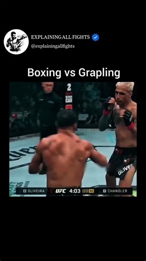 Explaining All Fights | MMA | UFC | Boxing on Instagram: "This fight was the perfect example of boxing vs grappling at the highest level. When Charles Oliveira and Michael Chandler collided inside the UFC octagon, chaos was guaranteed. Round one belonged to Chandler. His explosive boxing and raw power dropped Oliveira early, turning the fight into survival mode. Chandler chased the finish, pouring on pressure, while Oliveira relied on toughness, clinches, and grappling instincts to stay alive wh