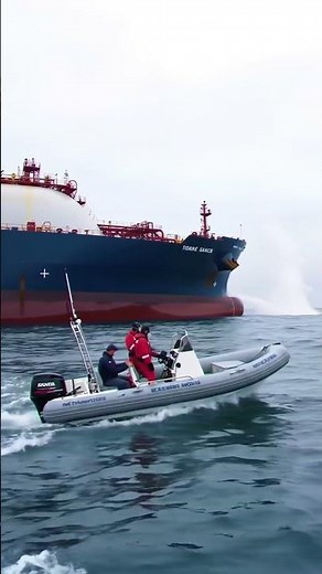 Massive LNG tanker discharging water from its bow. #ship
