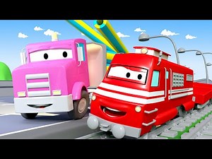 フラットベッドトラックのフラビー 🚄カーシティーにいる、列車のトロイと l 子供向けトラックアニメTrain Cartoons for Children