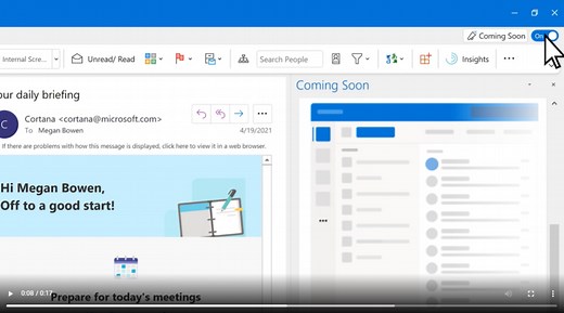 Preview the new location for the Mail, Calendar, People, Tasks, and other modules