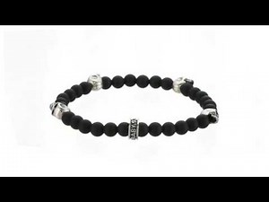 King Baby Studio 6mm Onyx Bead Bracelet with Four Skulls SKU:8953682