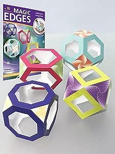 Polyhedra Magic Edges #18 / Archimedean Solids: Truncated Tetrahedron, Truncated Cube, Cuboctahedron, Truncated Octahedron. 3D Paper Model Kit. Geometric Solids - Four semiregular Polyhedrons.