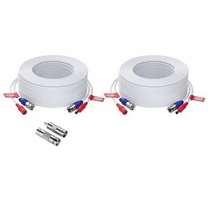 ZOSI 2X 18m de Câble Vidéo BNC Rallonge Extension du Kit Vidéo Surveillance Domestique CCTV- Couleur Blanche avec Embout de Raccord