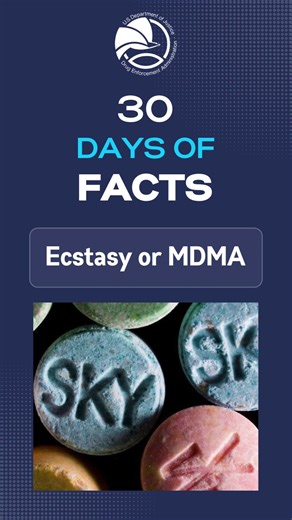 Ecstasy, also known as MDMA, is known as a party drug that can cause a feeling of euphoria. Side effects include confusion, anxiety, depression, paranoia, sleep problems, and drug craving. #DEADrugFacts https://www.getsmartaboutdrugs.gov/sites/default/files/2024-12/Ecstasy-MDMA-Drug-Fact-Sheet.pdf | Drug Enforcement Administration - DEA