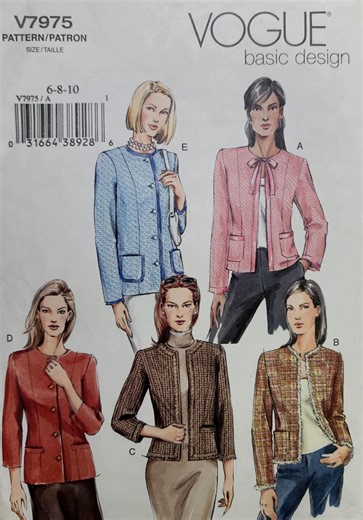 Chanel Style Jacket Pattern – Vintage Vogue V7975, Sizes 6–8–10 PRE-CUT COMPLETE - Etsy